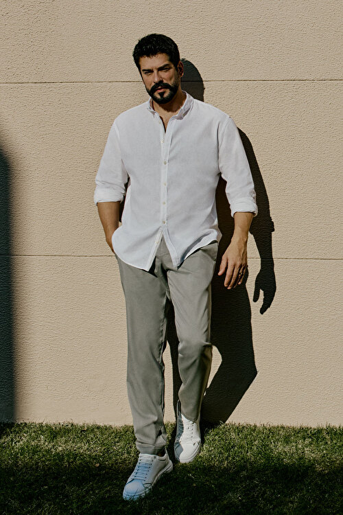 Pamuklu Slim Fit Dar Kesim Yan Cep Esnek Casual Açık Bej Pantolon ...